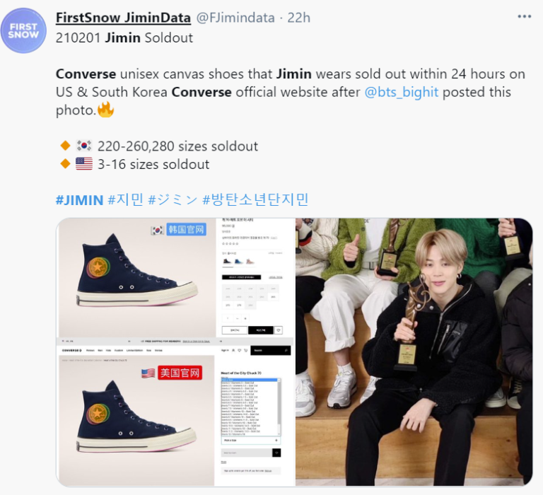 ARMY agota los zapatos converse que usó Jimin de BTS en una reciente ...